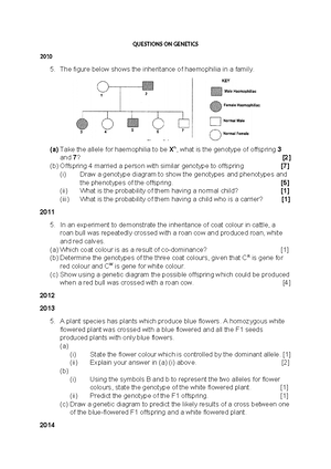 BIO 1412 2012 PAST Paper - Genetics and Molecular Biology - UNZA - Studocu