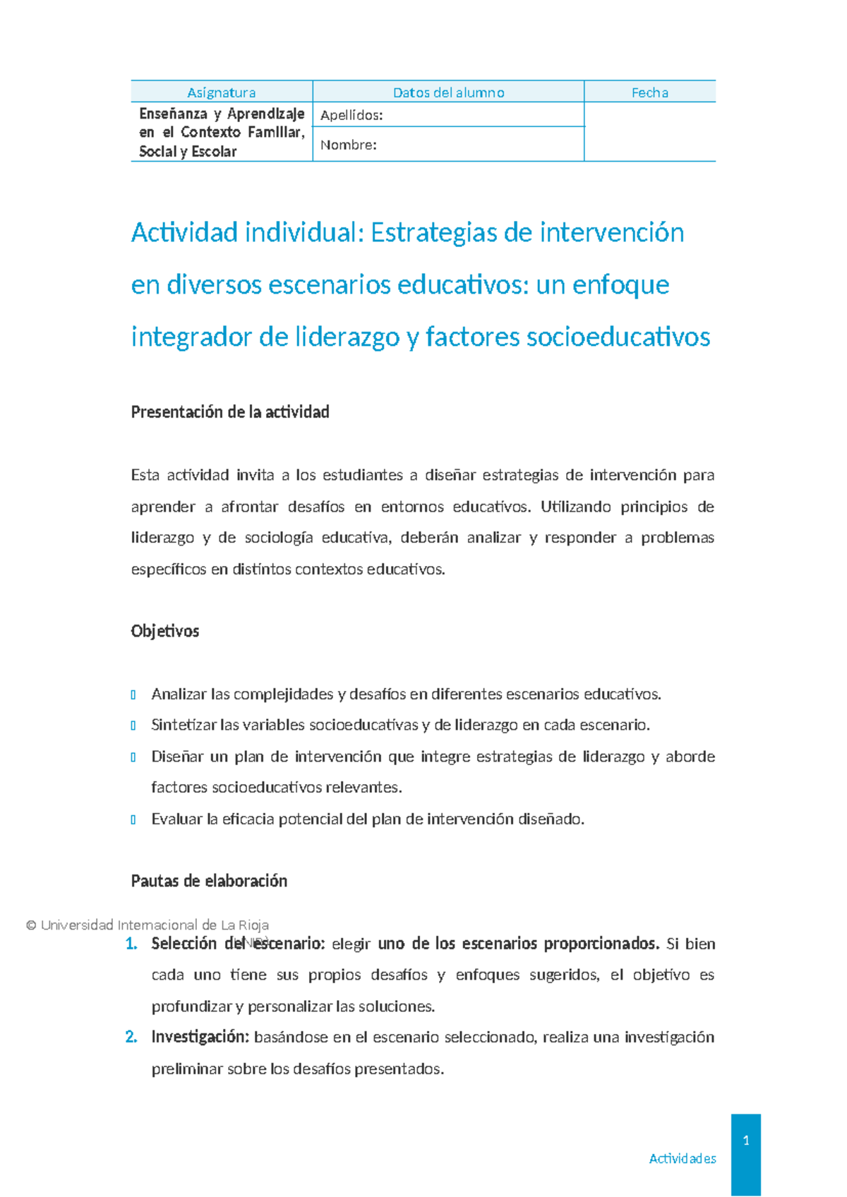 INF15 Act2 - Estrategias de Intervención en Educación y Liderazgo - Studocu