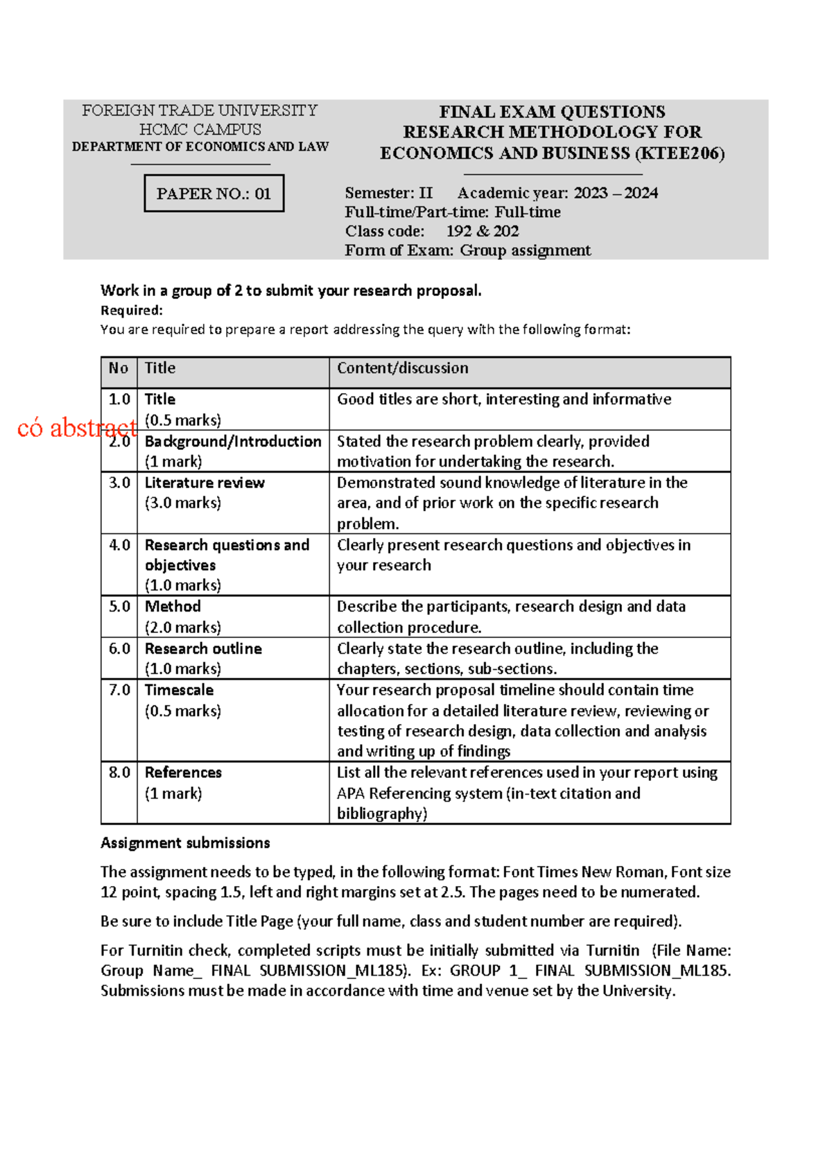 Final Exam Assignment - Research Methodology for KTEE206 - Studocu