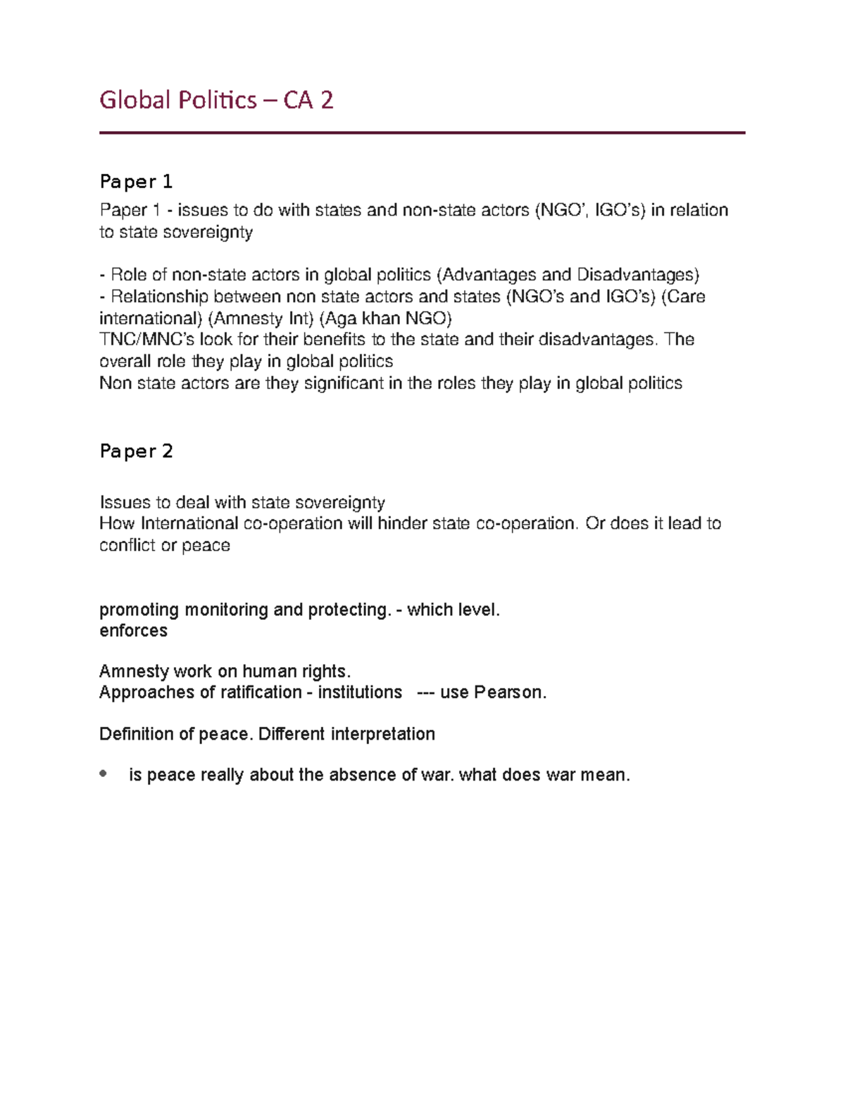 Sample/practice exam - Global Politics – CA 2 Paper 1 Paper 1 - issues ...