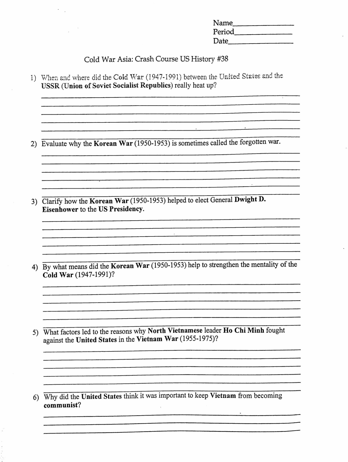 Cold War Asia: Crash Course US History - Guided Viewing CC 38 - Studocu