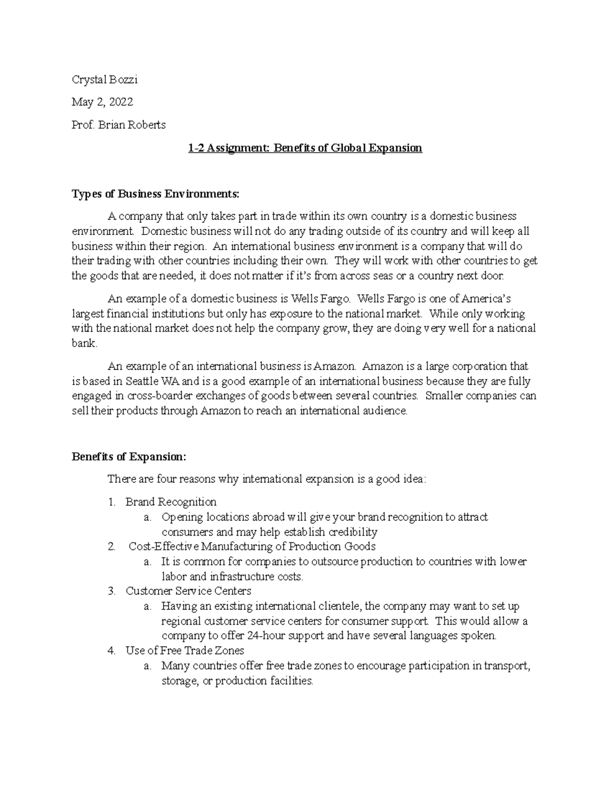 Module One Assignment - Crystal Bozzi May 2, 2022 Prof. Brian Roberts 1 ...