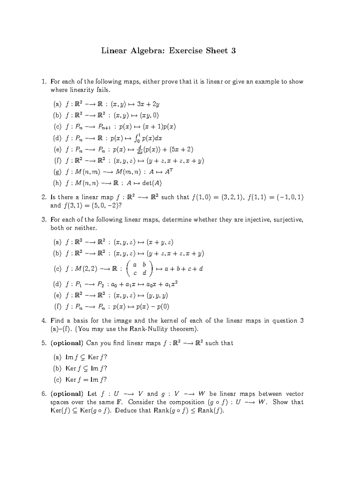 2008-2009 Exercise Sheet 3 - Linear Algebra: Exercise Sheet 3 1. For ...