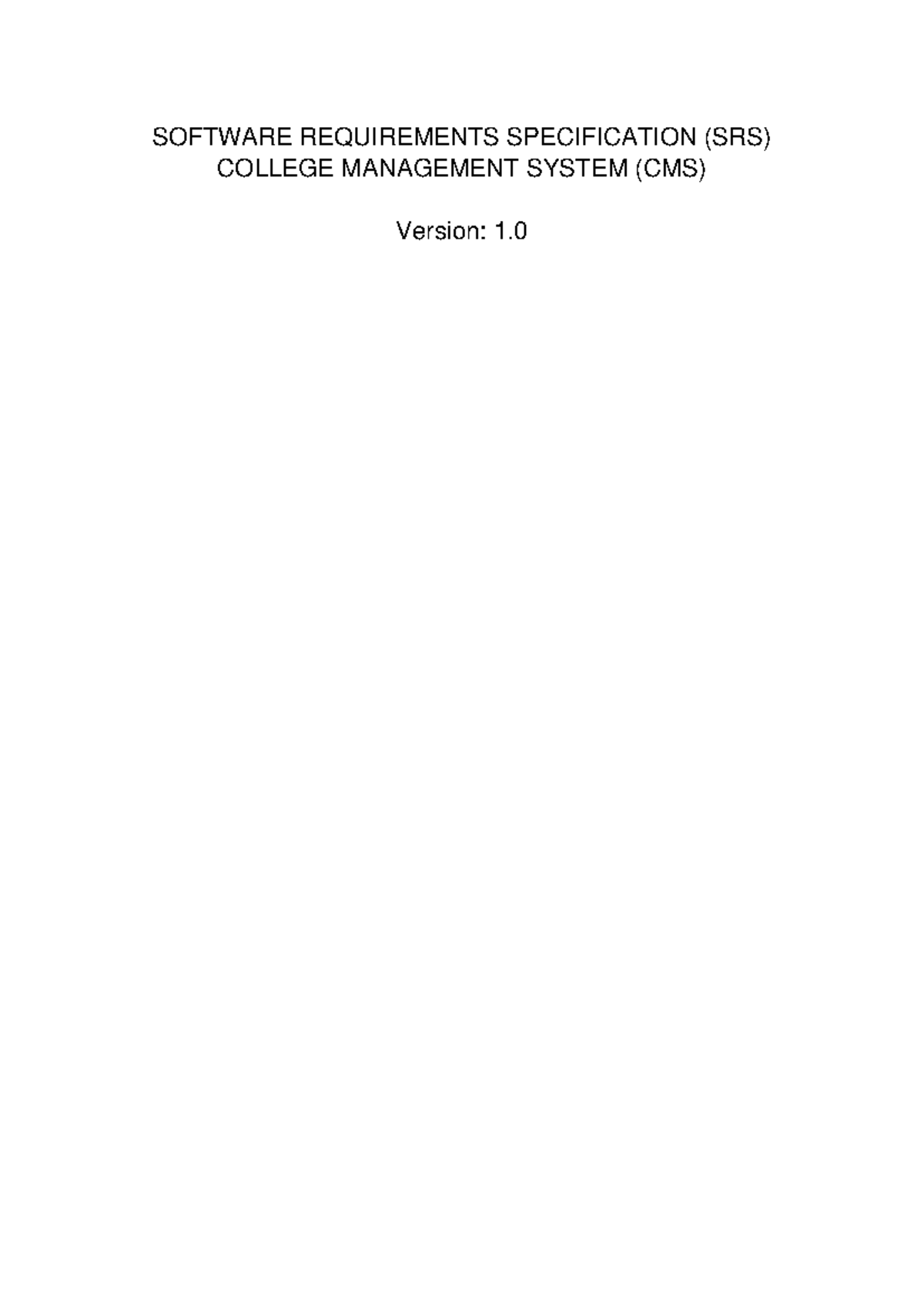 College Management System SRS (CMS) Version 1.0 - Studocu