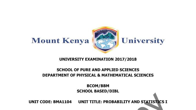 BMA1104 Probability and Statistics I Supplementary Exam Notes - Studocu
