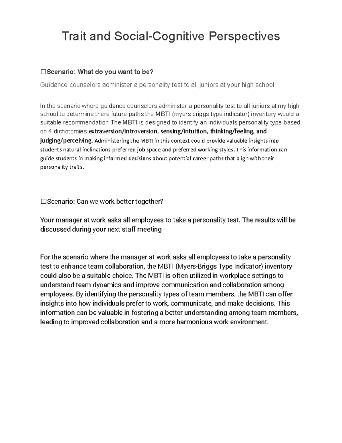 1.05 - Trait and Social-Cognitive Perspectives on Personality Tests ...