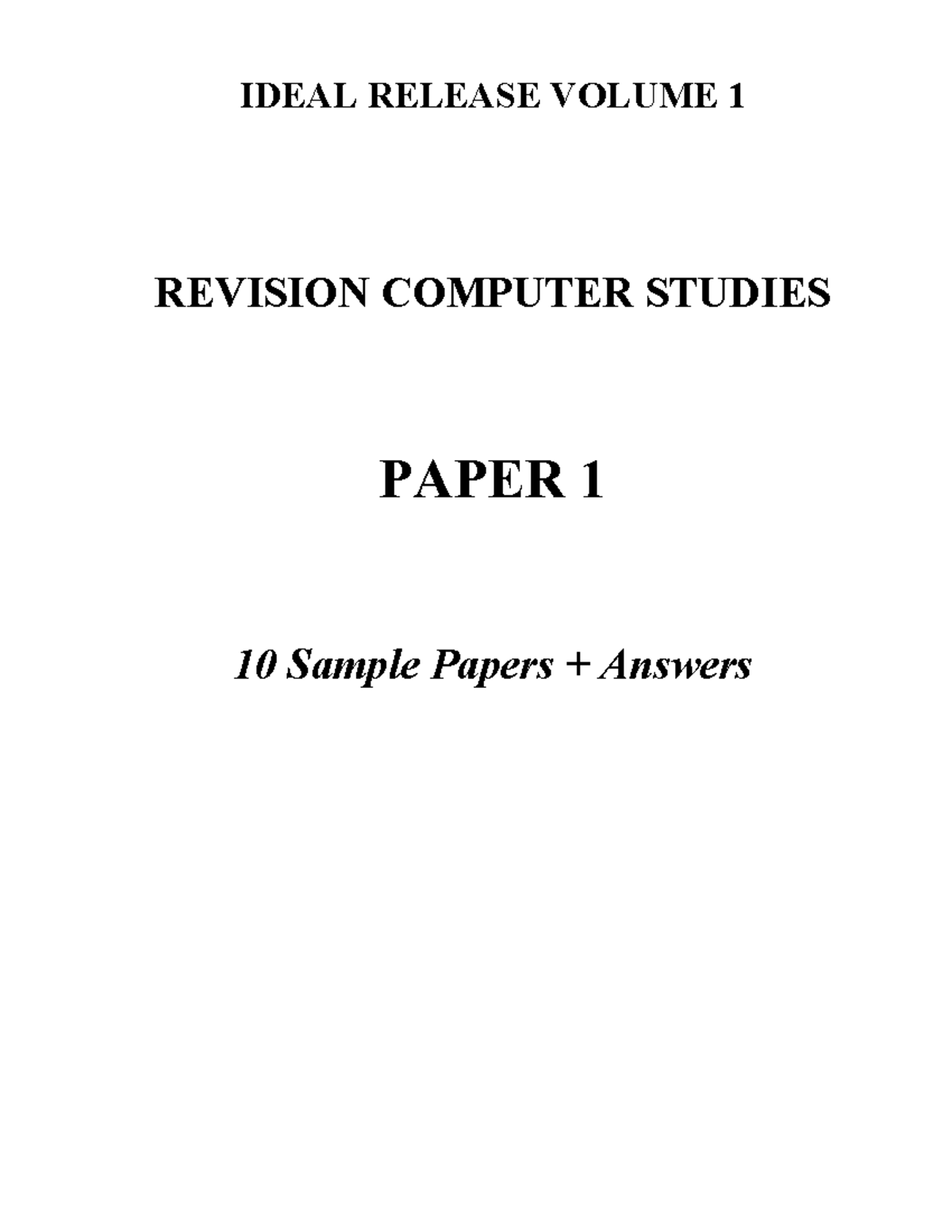 Computer Studies Paper 1 Revision Booklet: Sample Questions & Answers ...