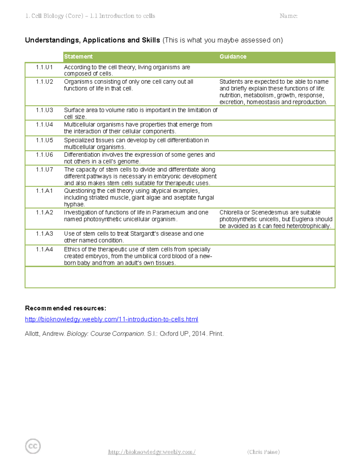 Cell Biology (Core) 1.1: Introduction to Cells - Key Concepts and ...