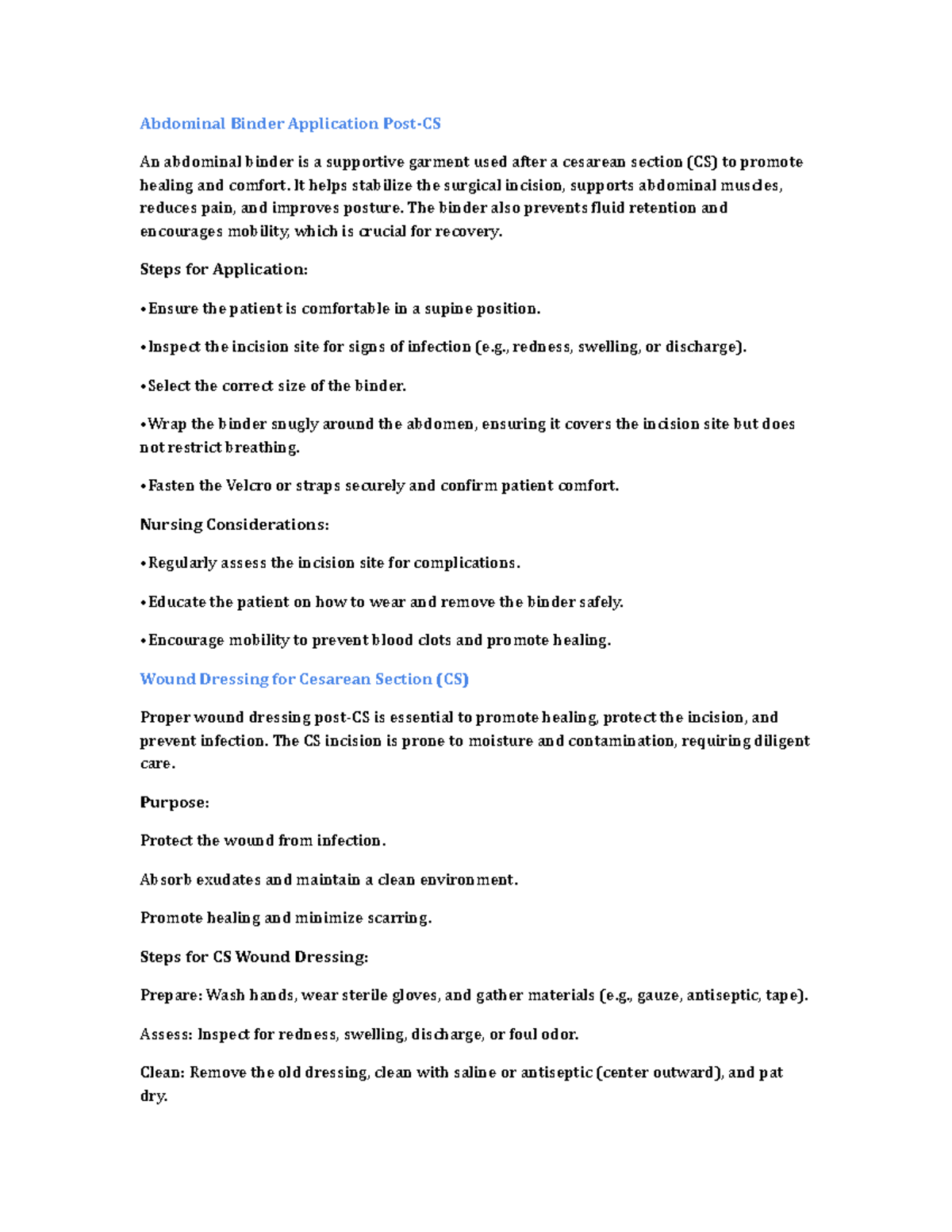 RLE WEEK 1 - topic nursing - Abdominal Binder Application Post-CS An ...