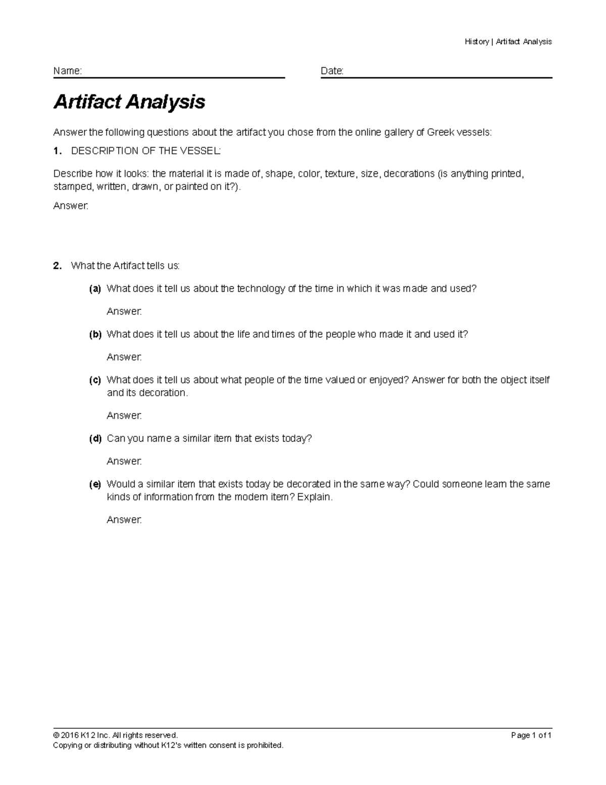 Artifact Analysis: Greek Vessels - History 2 (2019) - Studocu