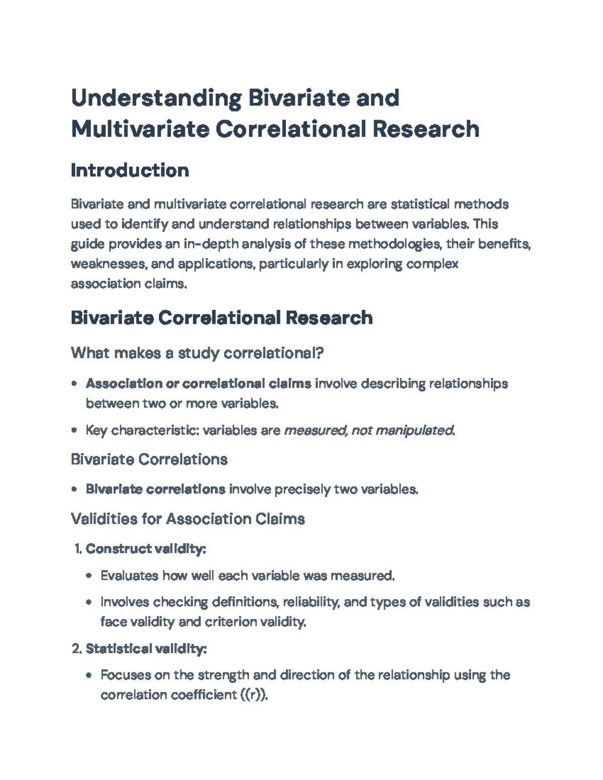 Understanding Bivariate and Multivariate Correlational Research Methods ...