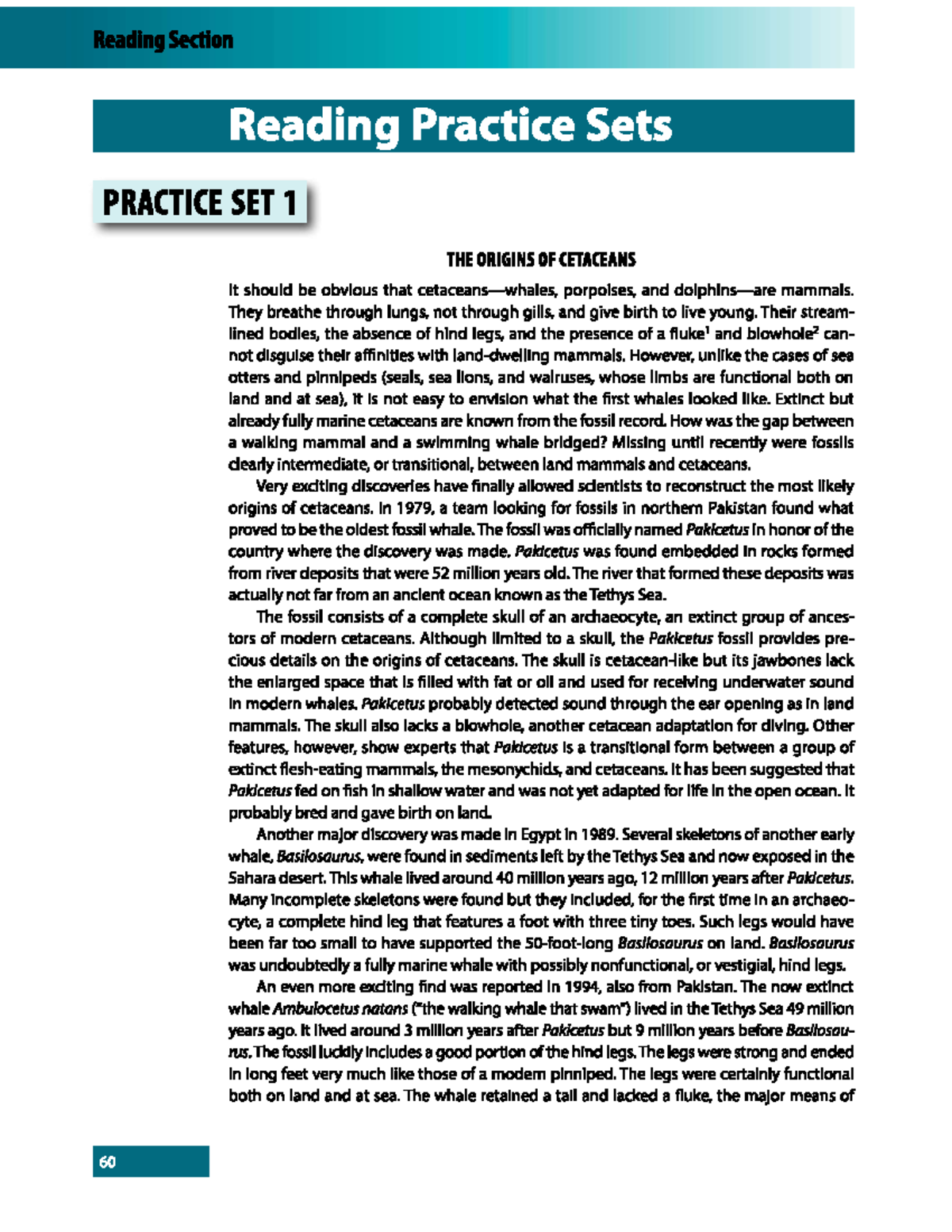 Practice Set 1: The Origins of Cetaceans - Reading Practice - Studocu
