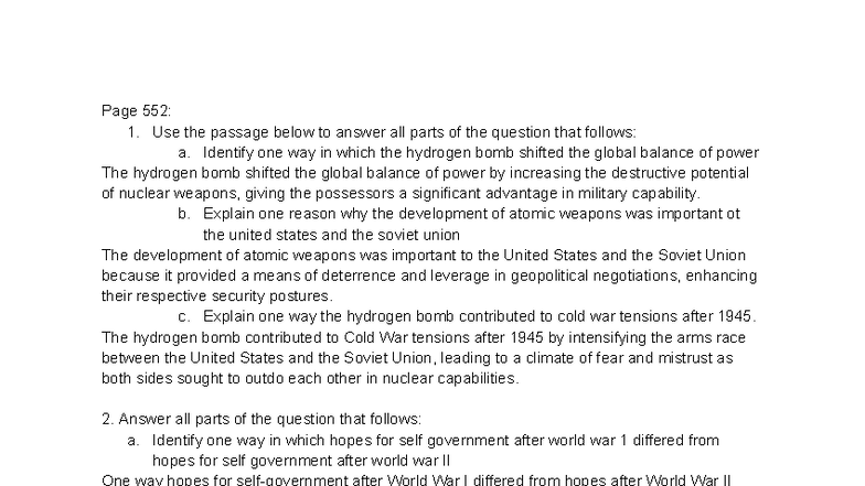 SAQ Answers: Cold War Dynamics and Global Power Shifts - Studocu