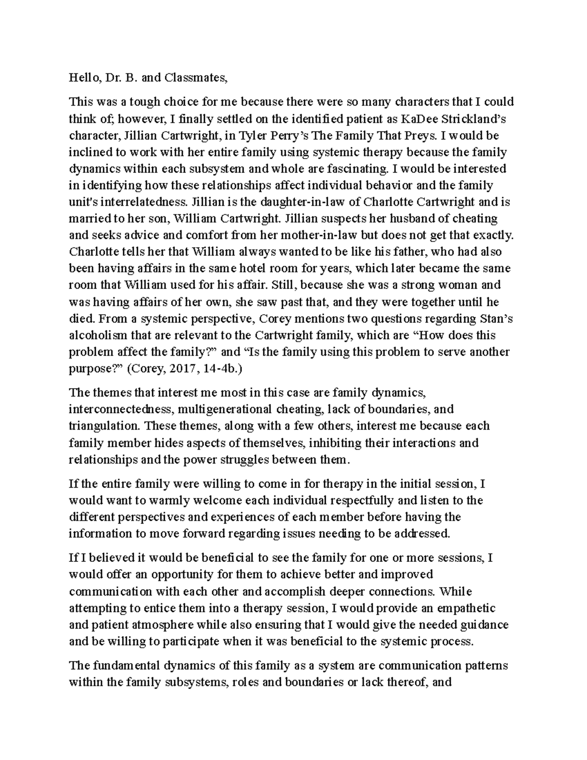 PSY 315 W4 2 out of 2 Discussion Family Systems Therapy - Hello, Dr. B ...
