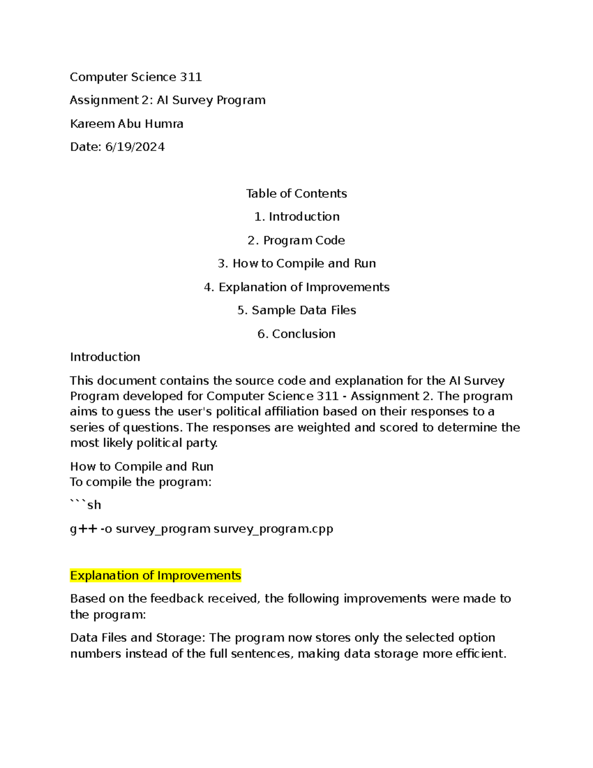 Assignment AI Survey Program - Computer Science 311 Assignment 2: AI ...