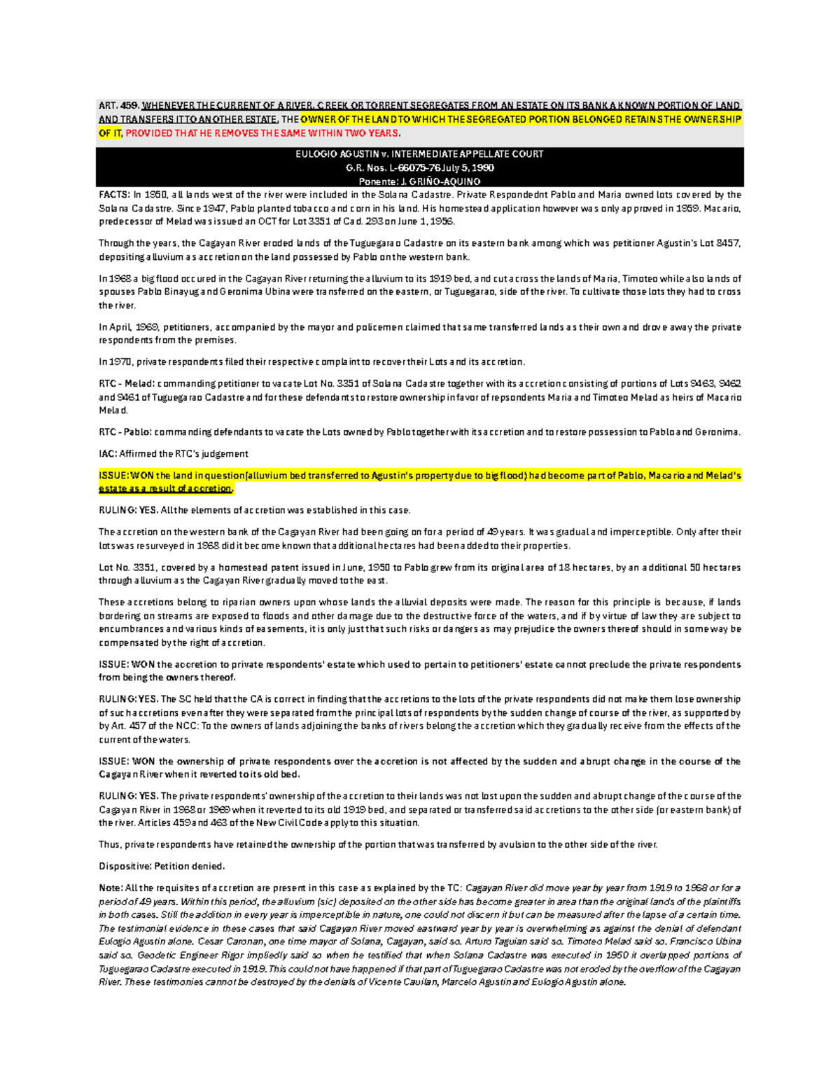 Property Law - Digest of Article 459: Erosion, Accretion, and Ownership ...
