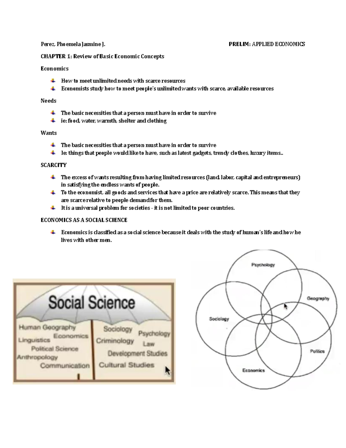 PRELIM: APPLIED ECONOMICS CHAPTER 1 - Basic Economic Concepts Review ...