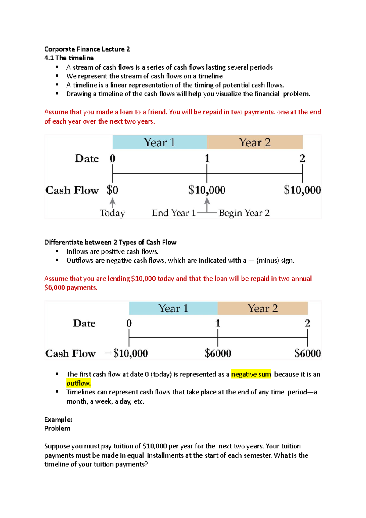 Corporate Finance Lecture 2 - § Drawing a timeline of the cash flows ...