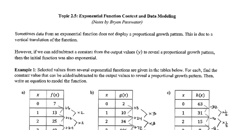 Exponential Functions & Data Modeling: Topic 2.5 Notes - Studocu