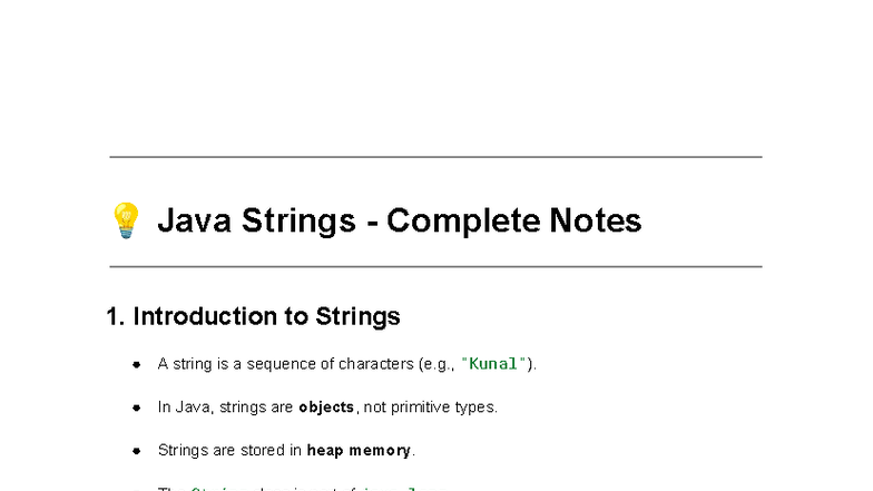 Java Strings Complete Notes: Key Concepts and Methods - Studocu