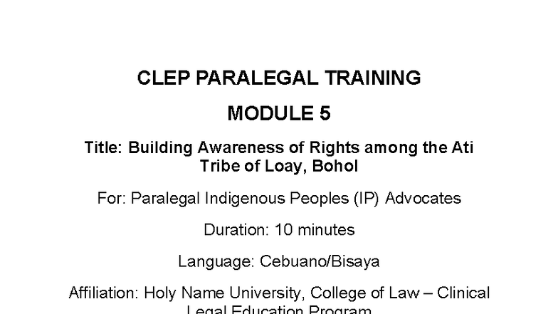 Module 5 - Topic 2 Lagrosas - CLEP PARALEGAL TRAINING MODULE 5 Title ...