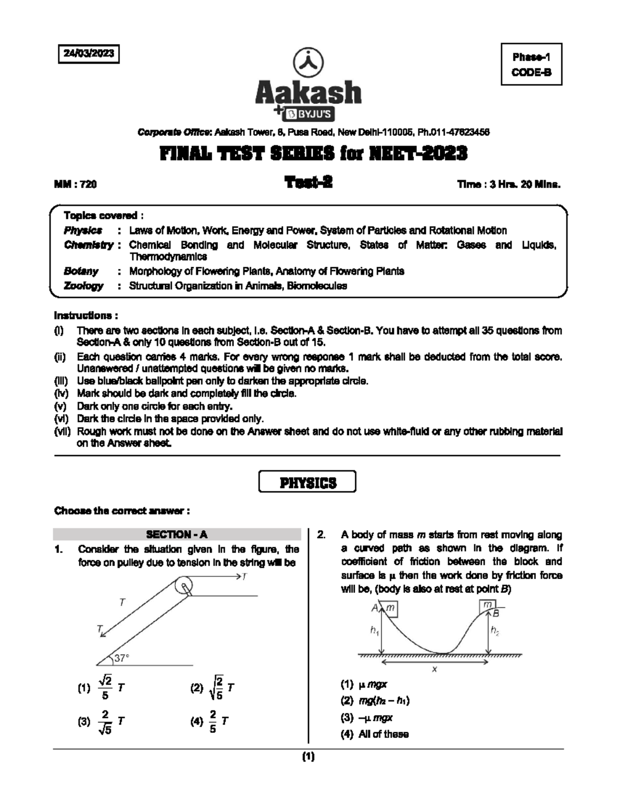 Final Test Series for MM: 720 - Physics, Chemistry, Botany, Zoology ...