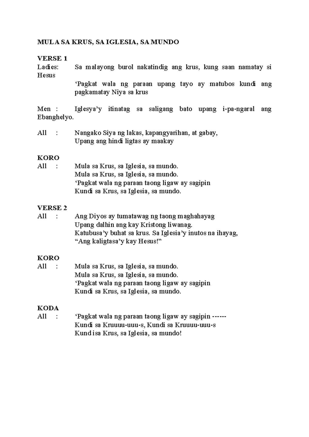 MULA SA KRUS - Lyrics and Meaning Analysis - Studocu