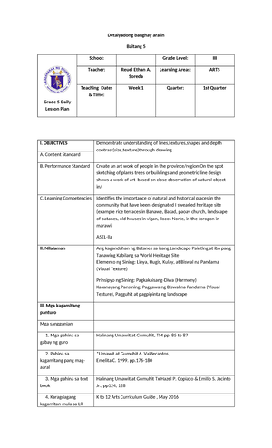 Grade 6 Arts LP: Detailed Lesson Plan on Art Elements & Principles ...