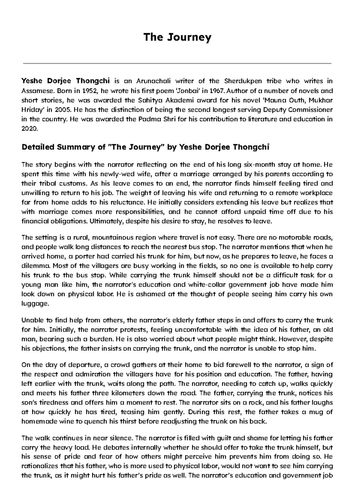 The Journey: Themes of Sacrifice and Generational Divide in Literature ...