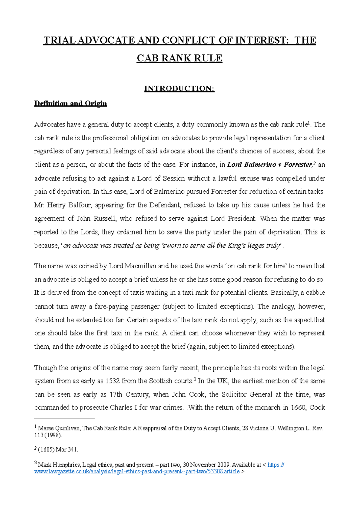 Cab Rank Rule & Conflict of Interest: Final Compilation Analysis - Studocu