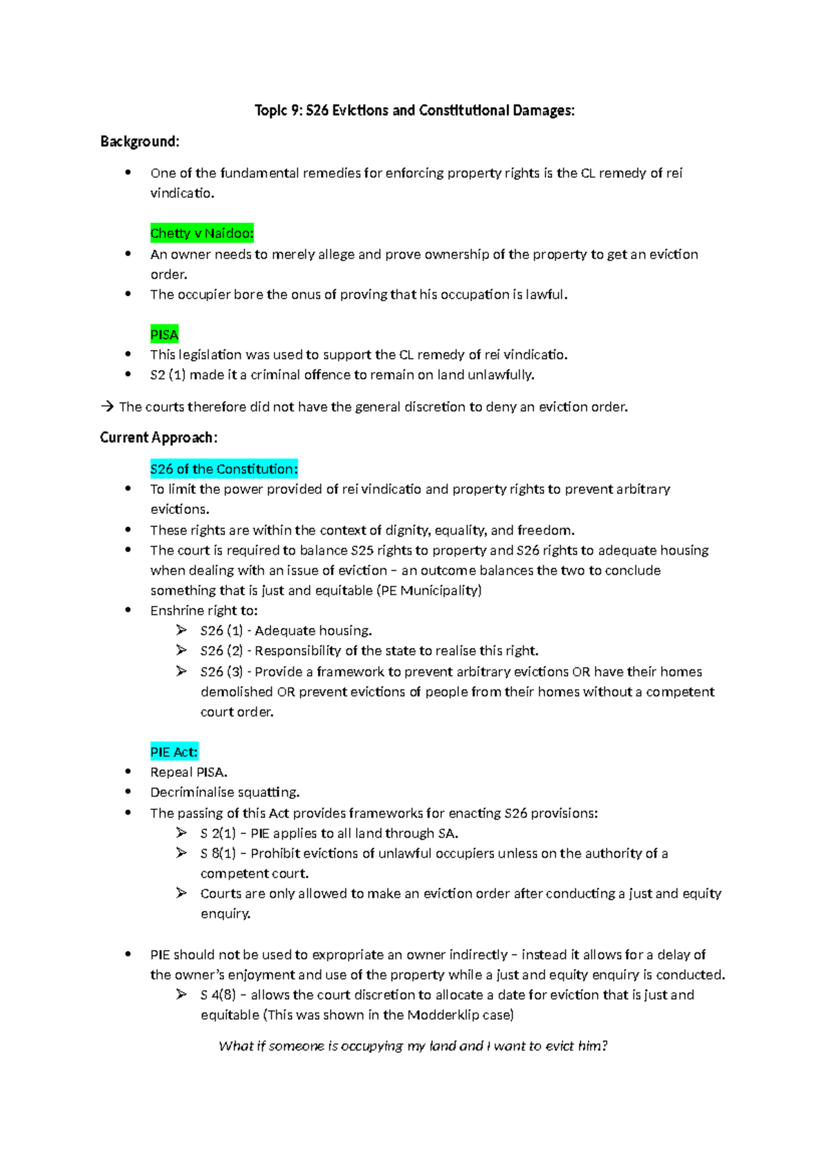 Property Law Notes: S26 Evictions & Constitutional Damages Analysis ...