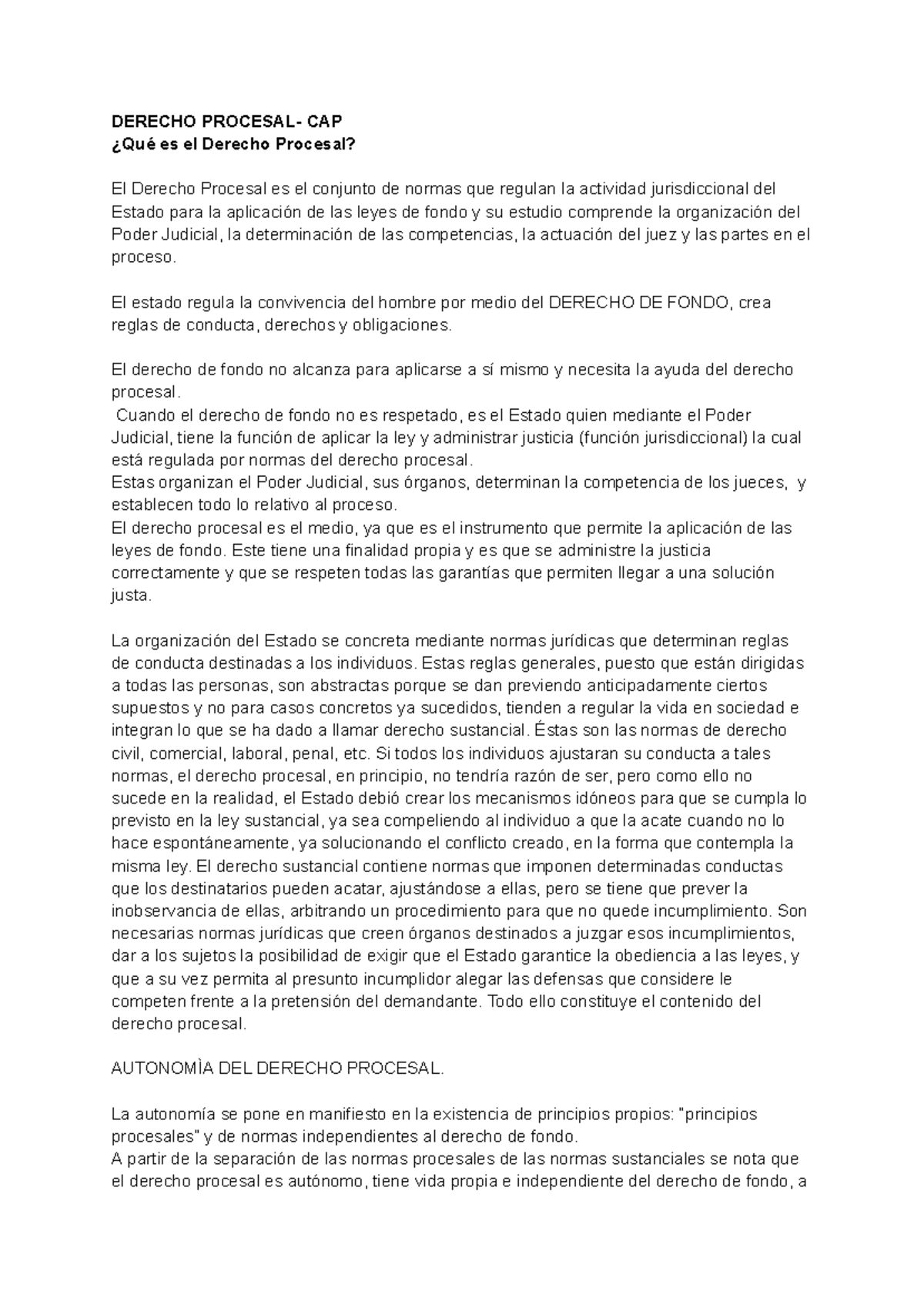 DERECHO PROCESAL: Conceptos y Autonomía en el Sistema Judicial (DERECHO ...