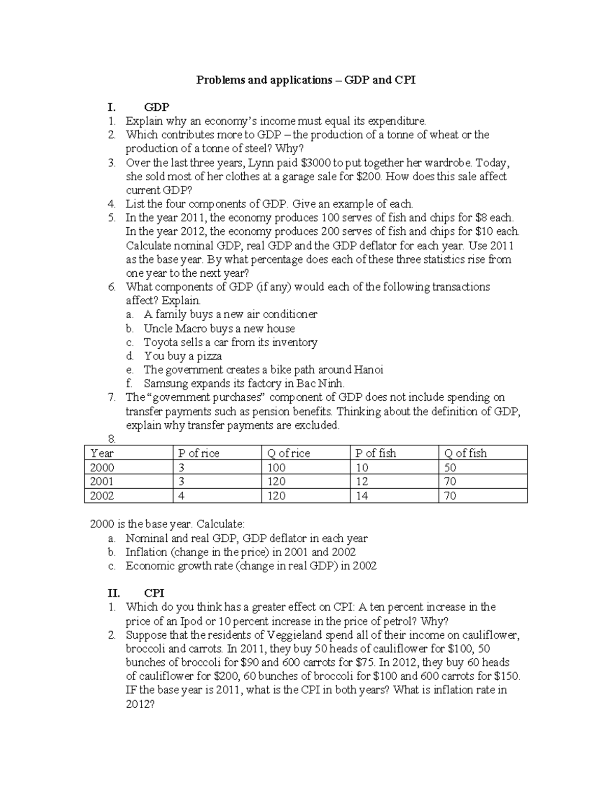 GDP and CPI Problems and Applications: Understanding Economic ...