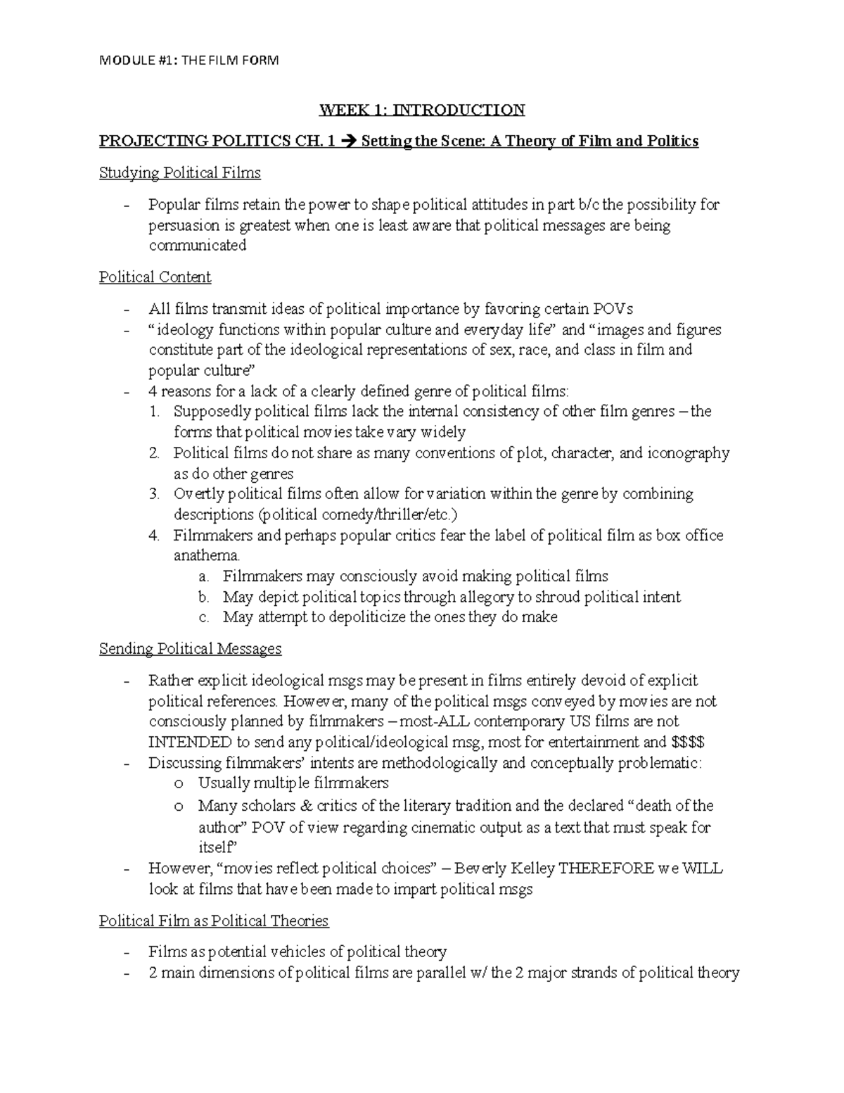 POL 101 - THE FILM FORM: Lecture Notes Weeks 1-3 Summary - Studocu
