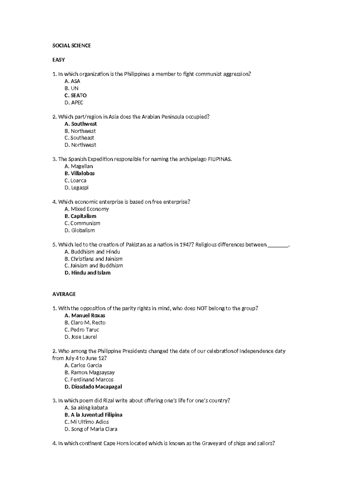 SOC-SCI Quiz Bee - Comprehensive Reviewer for Exam Prep - Studocu