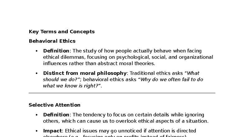 Behavioral Ethics: Key Terms & Decision-Making Framework - Studocu