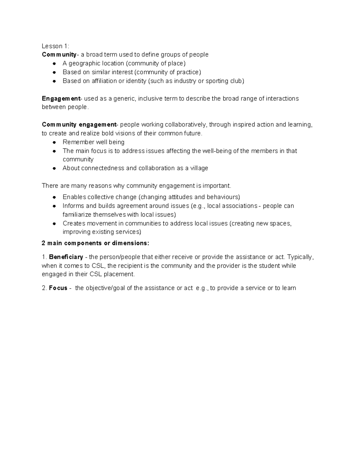 UU150 Notes - Lesson 1: Community - a broad term used to define groups ...