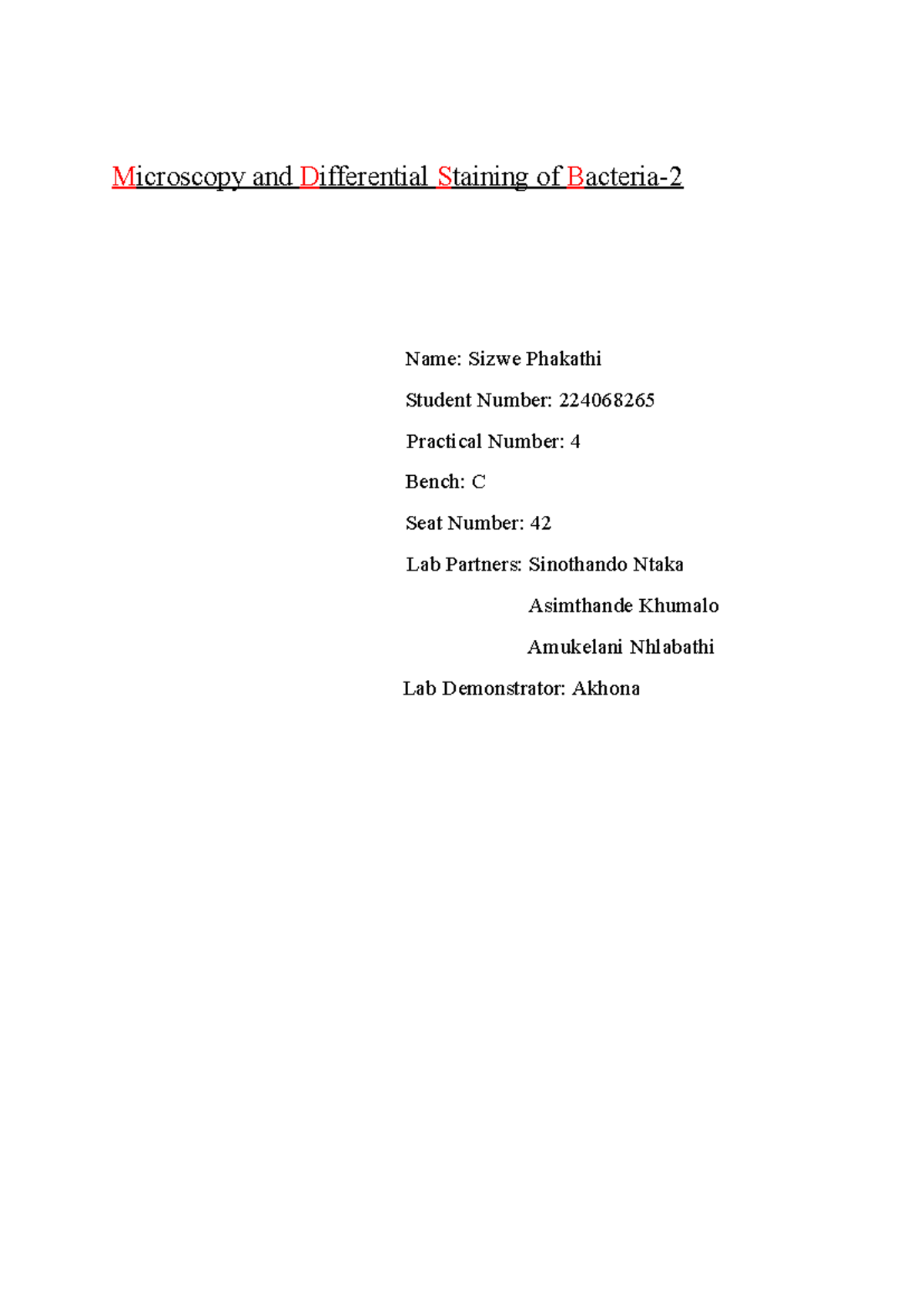 MICR 213 Practical 4 Report: Microscopy & Differential Staining - Studocu