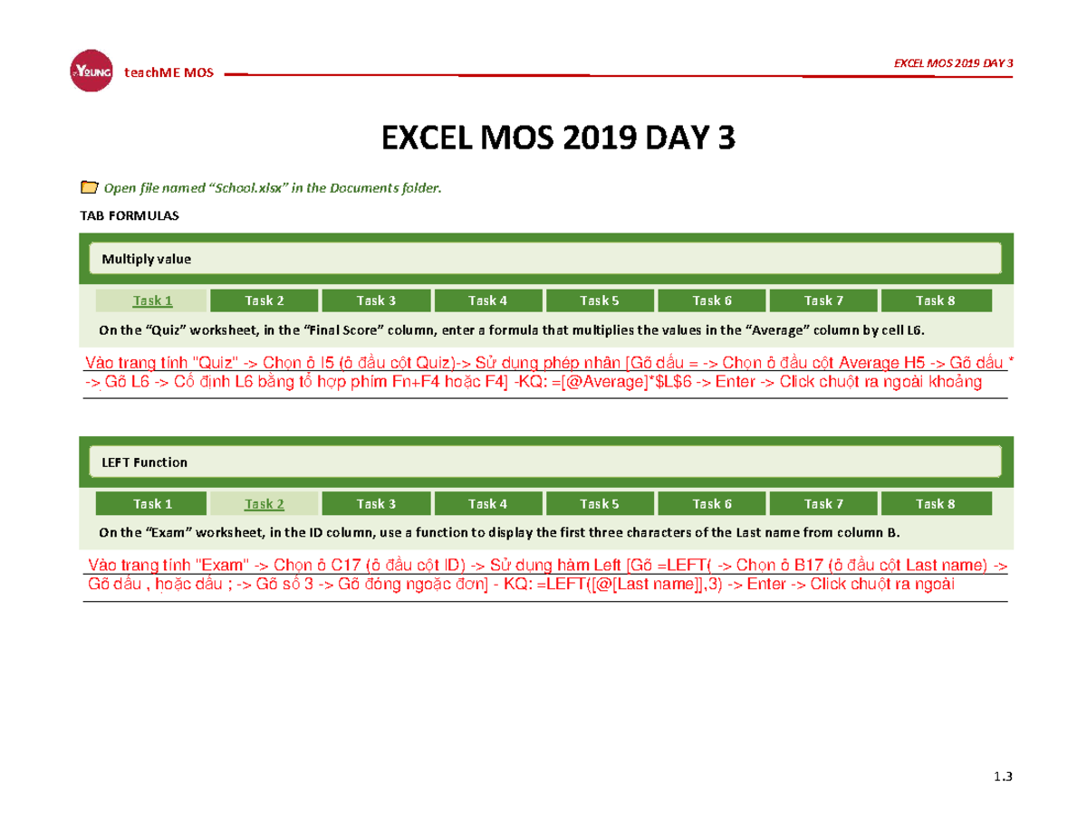 EXCEL MOS 2019 DAY 3: Formulas & Functions Guide - Studocu