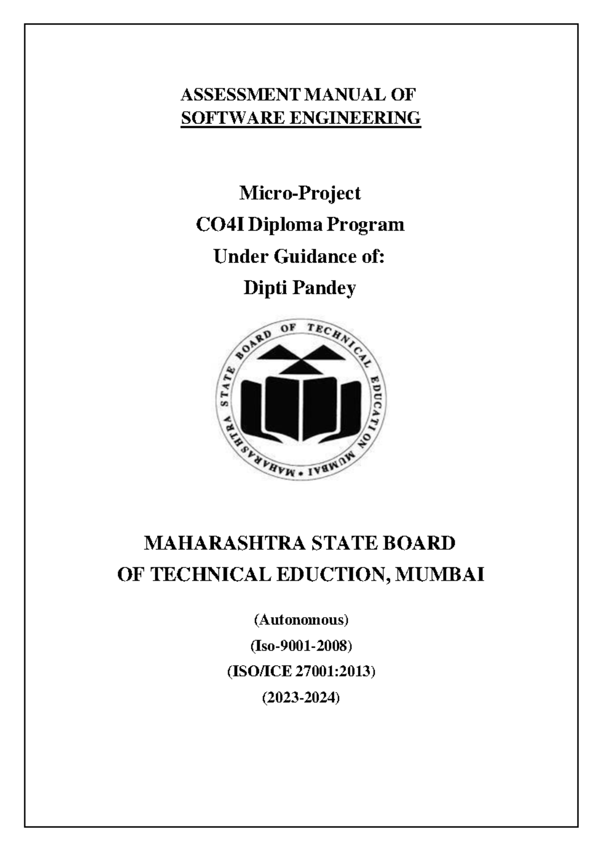Sen report-4 - Microproject - ASSESSMENT MANUAL OF SOFTWARE ENGINEERING ...