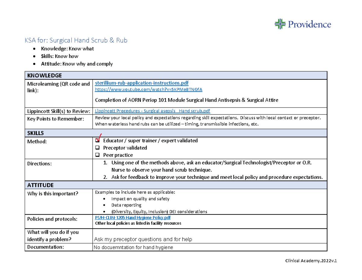 KSA Surgical Hand Scrub & Rub - Clinical Academy. KSA for: Surgical ...
