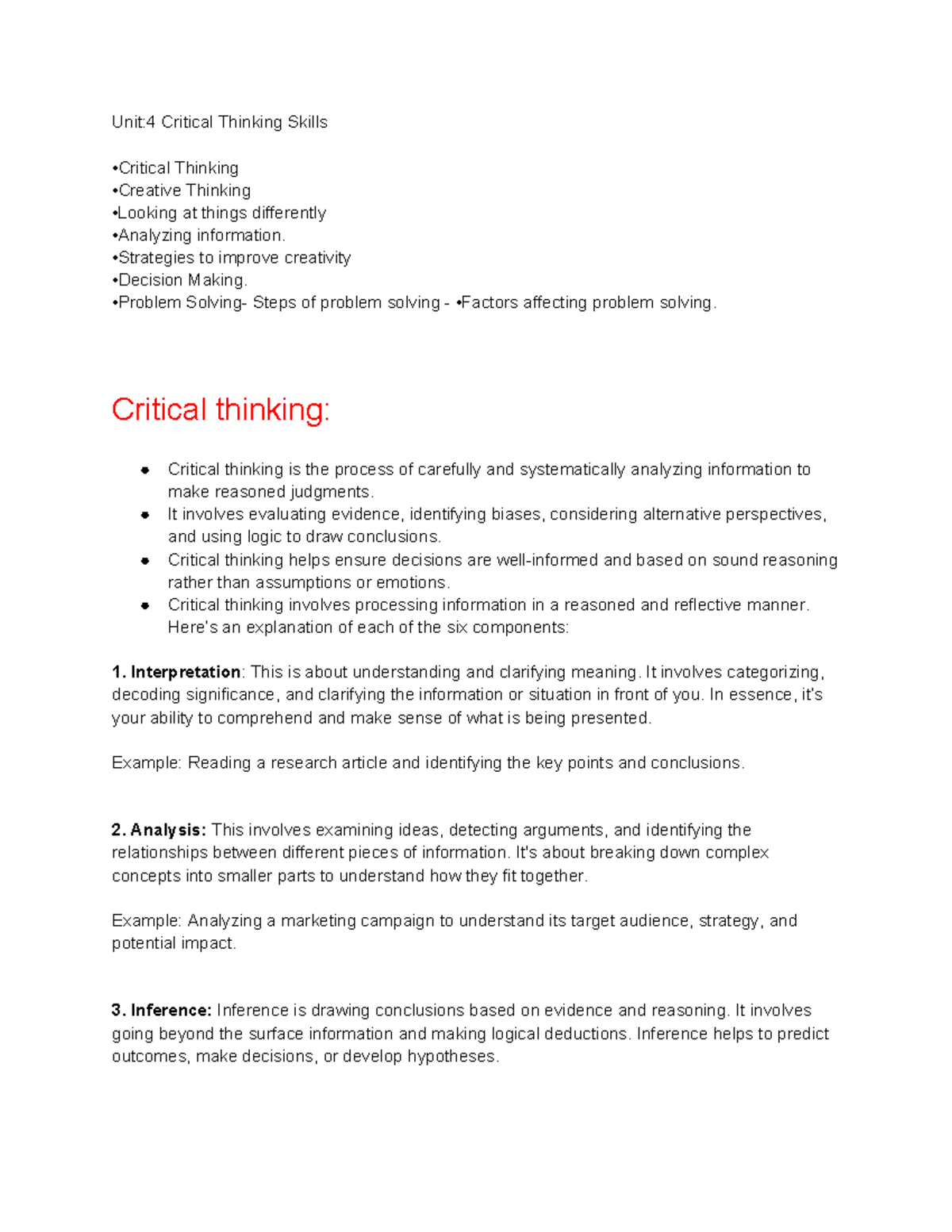 Critical Thinking & Problem Solving Strategies - Unit 4 Overview - Studocu