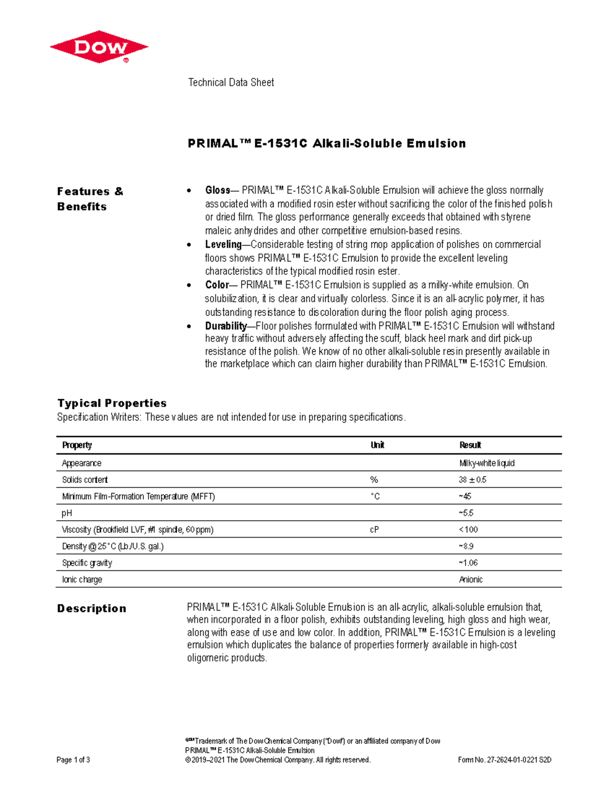 Technical Data Sheet: Emulsion Features & Benefits (27 2624 01) - Studocu