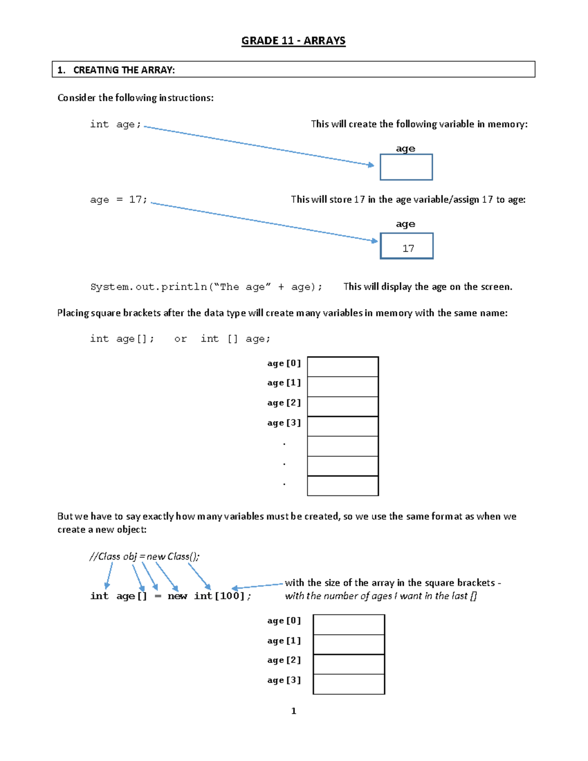 GRADE 11 FINAL EXAM: Arrays - Creating, Entering, and Displaying Data ...