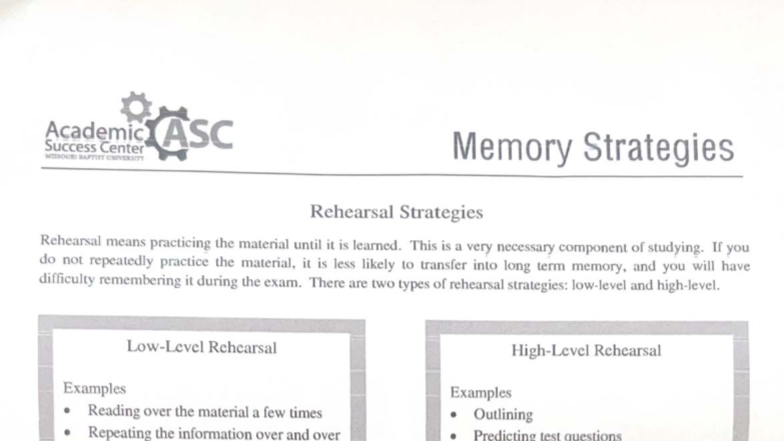 ASC FLD 117 Memory Strategies: Effective Rehearsal Techniques - Studocu