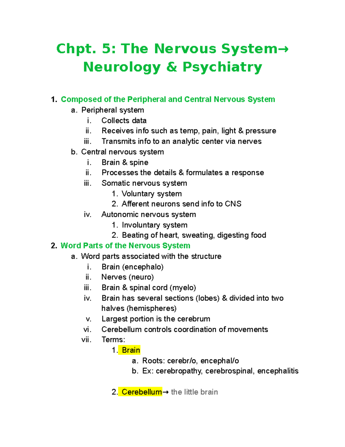 Medical Terminologies Chpt 5: The Nervous System Overview - Studocu