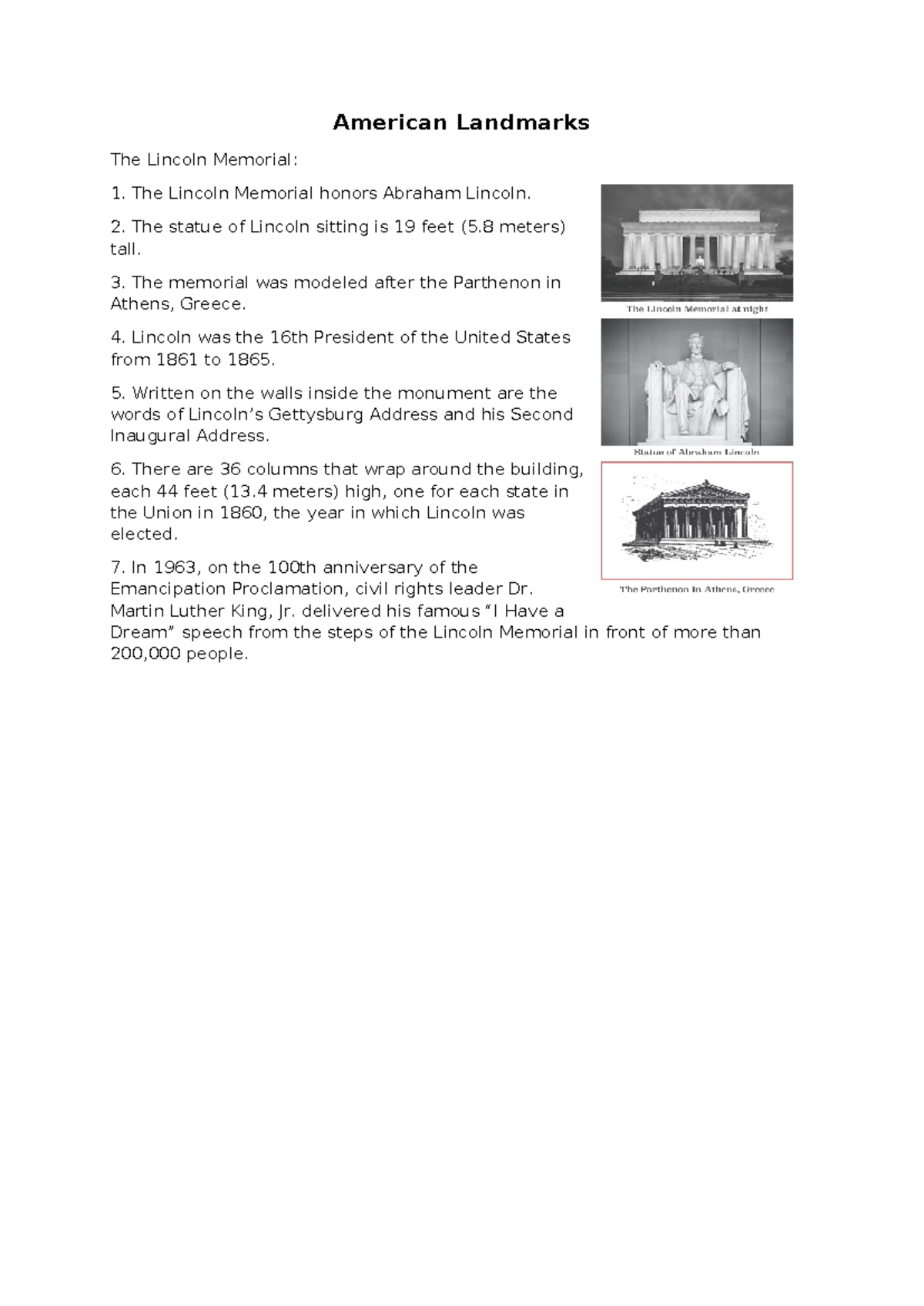 Exam notes American Culture - American Landmarks The Lincoln Memorial ...