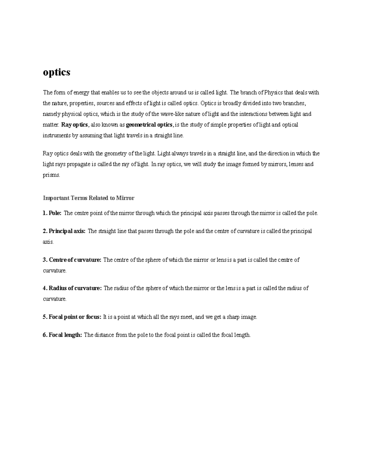 Optics Revision Notes - Understanding Light Principles and Laws - Studocu