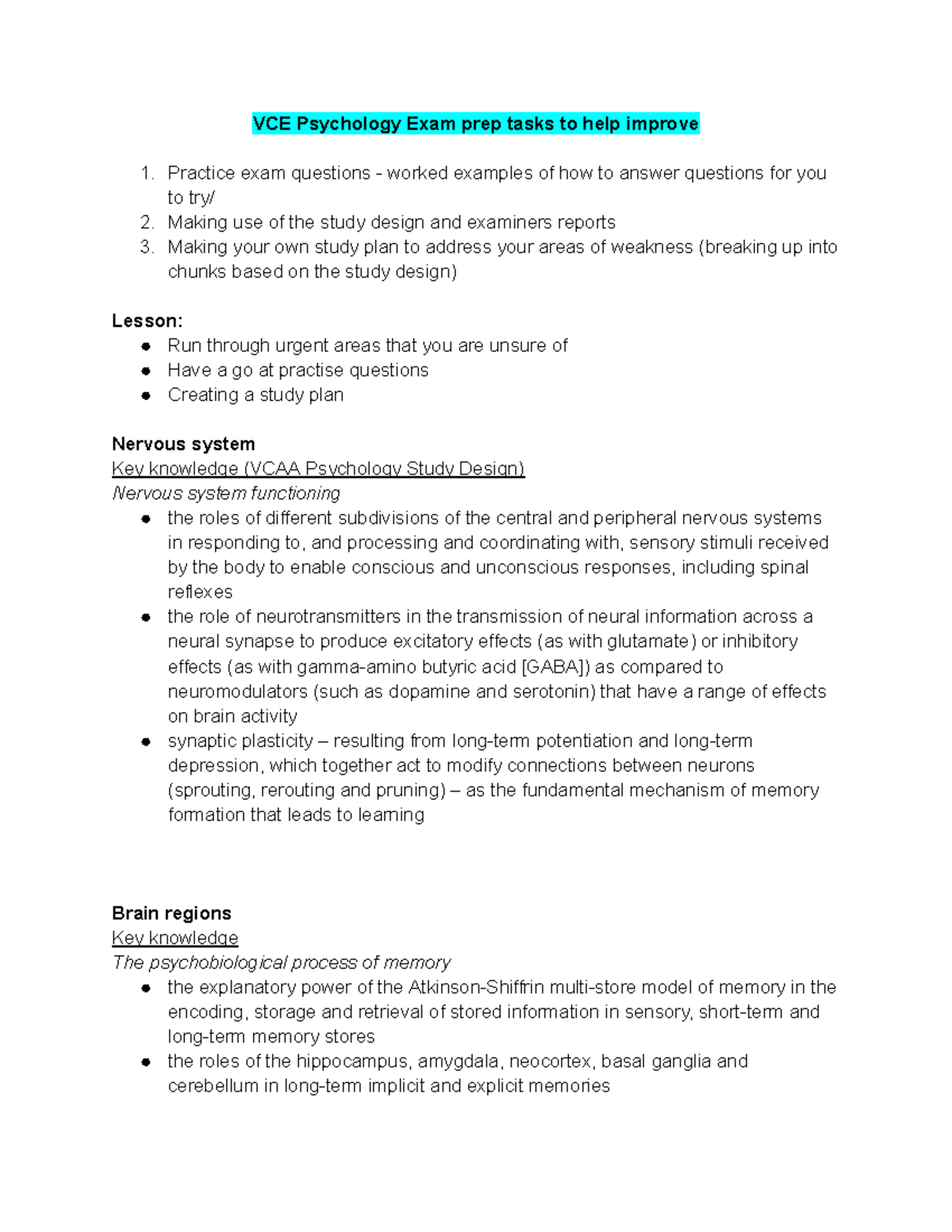 VCE Psychology Final Exam Prep: Key Concepts and Practice Questions ...