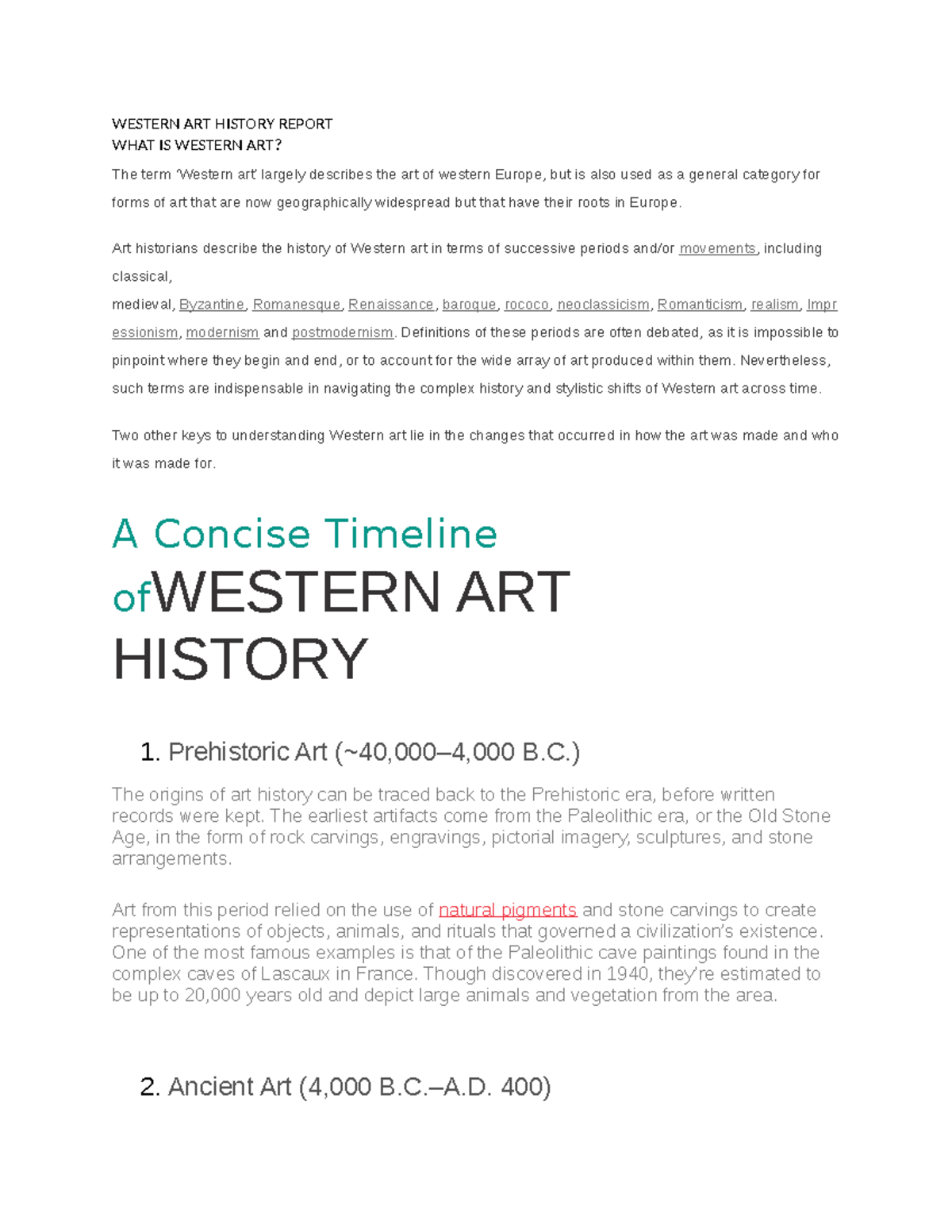 Western Art History Report: A Comprehensive Overview of Movements - Studocu